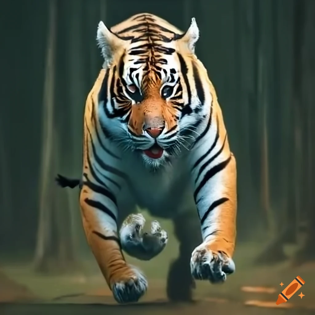 A tiger running in the wild