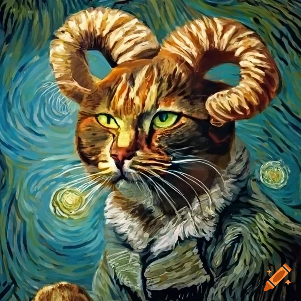 Van gogh style painting of a cat on Craiyon
