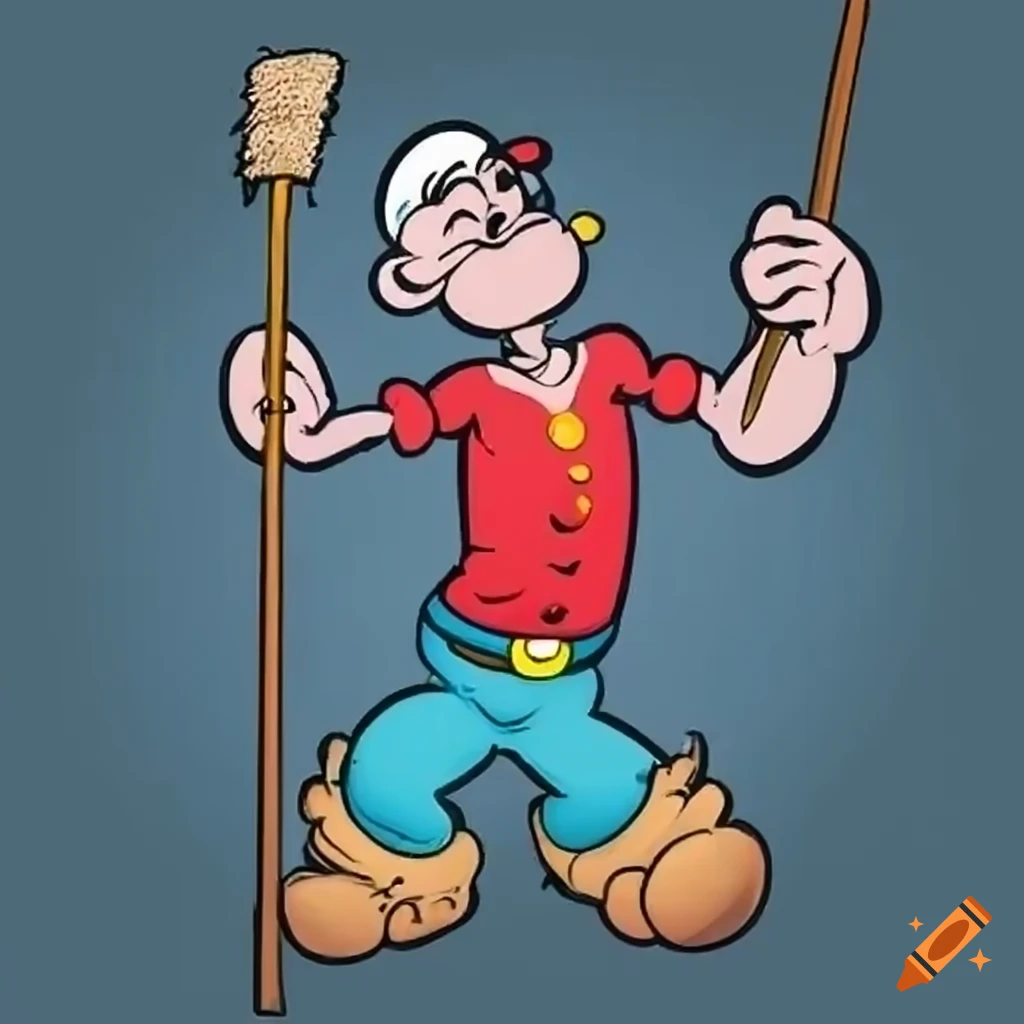 Popeye the sailor holding a mop and brush logo on Craiyon