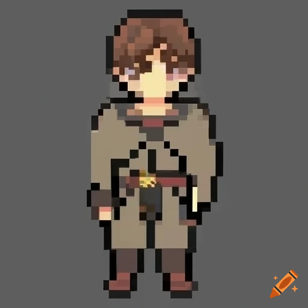 8-bit pixel art rpg male character with brown hair and an eyebrow scar ...