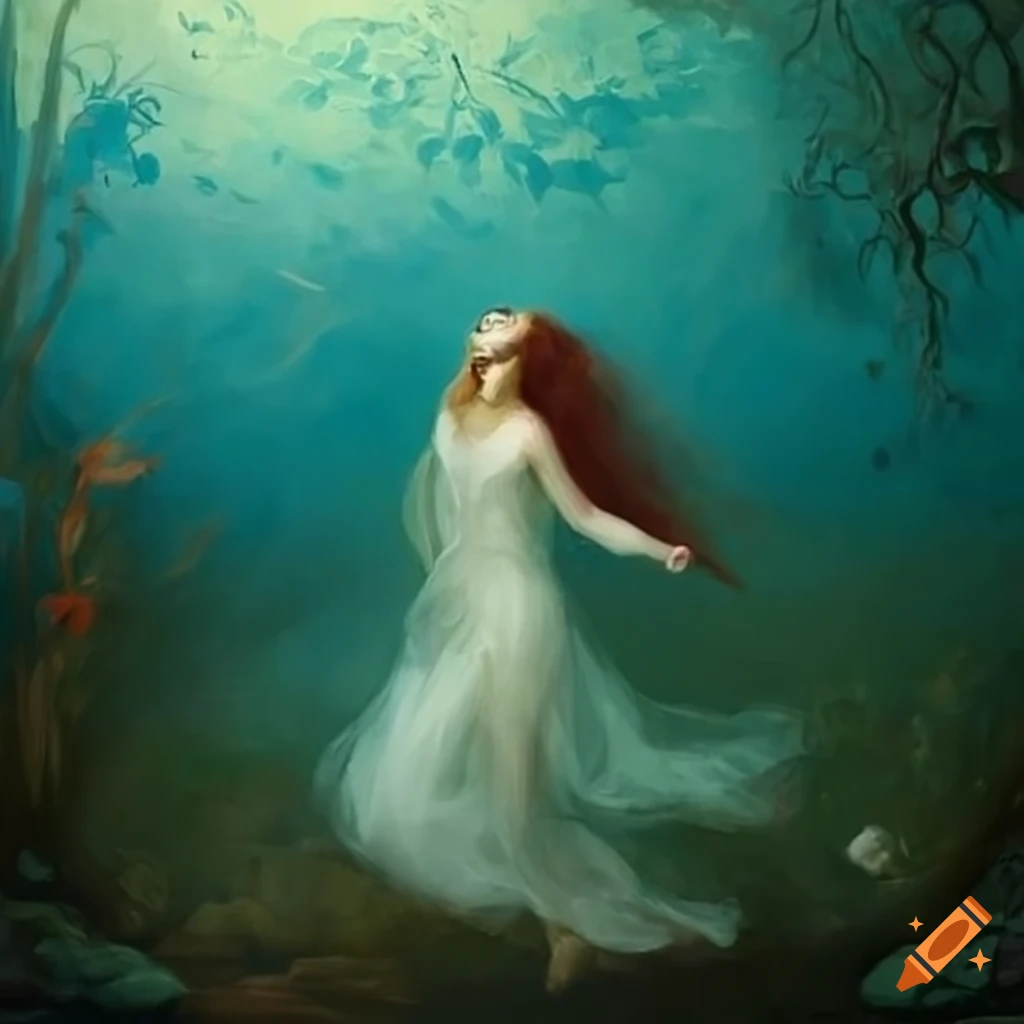Haunting painting of Ophelia by a river on Craiyon