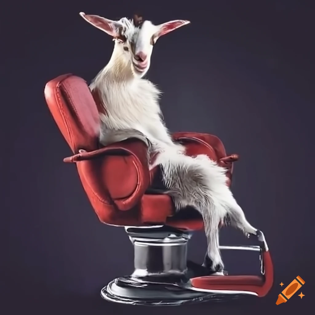 Goat sitting in a barber's chair on Craiyon