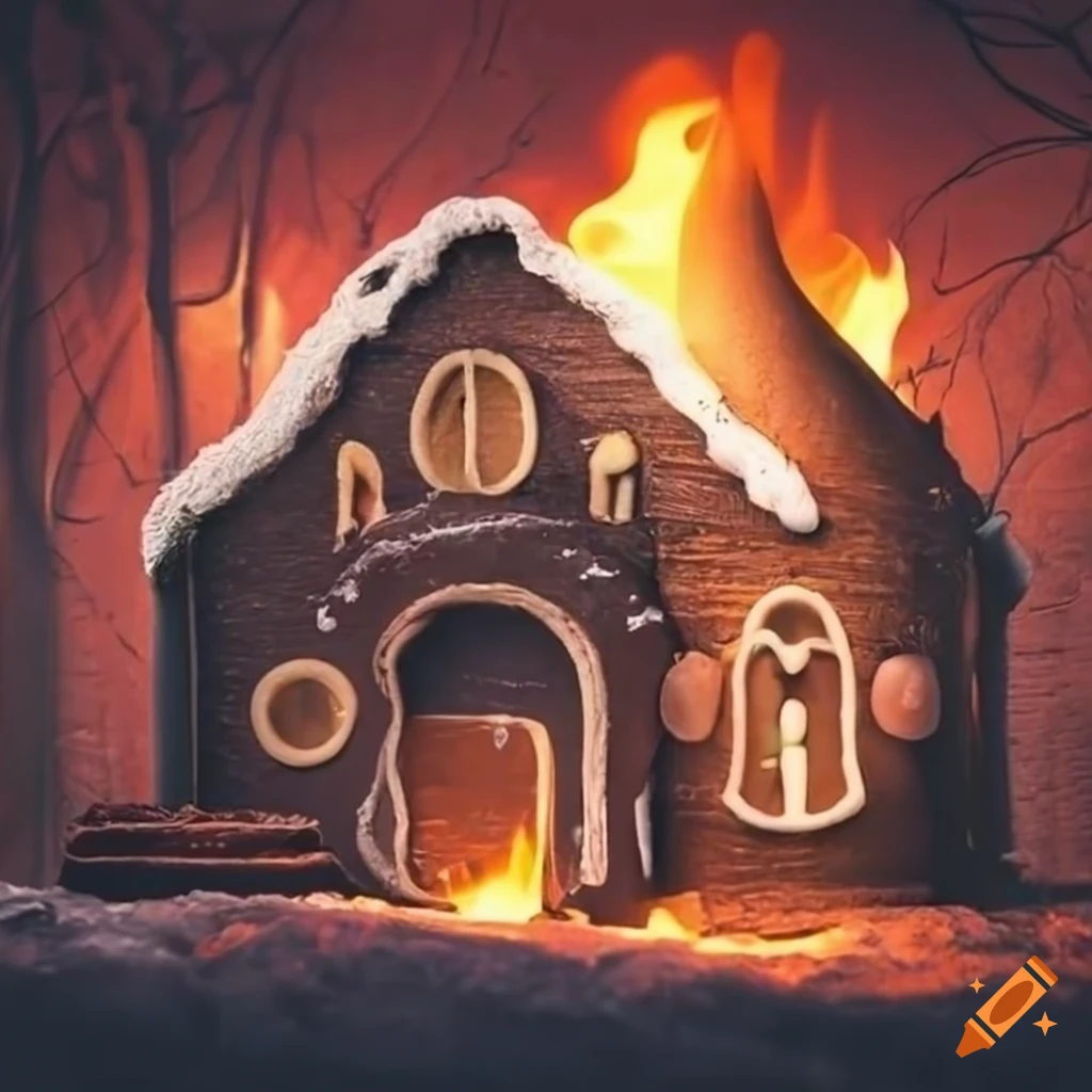 Burning gingerbread house on Craiyon