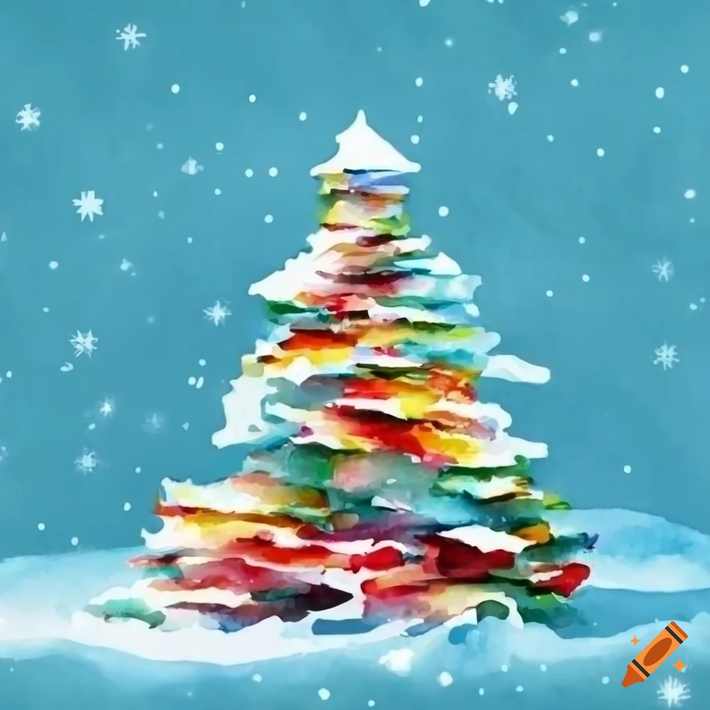 Colorful watercolor christmas scene with paper pile