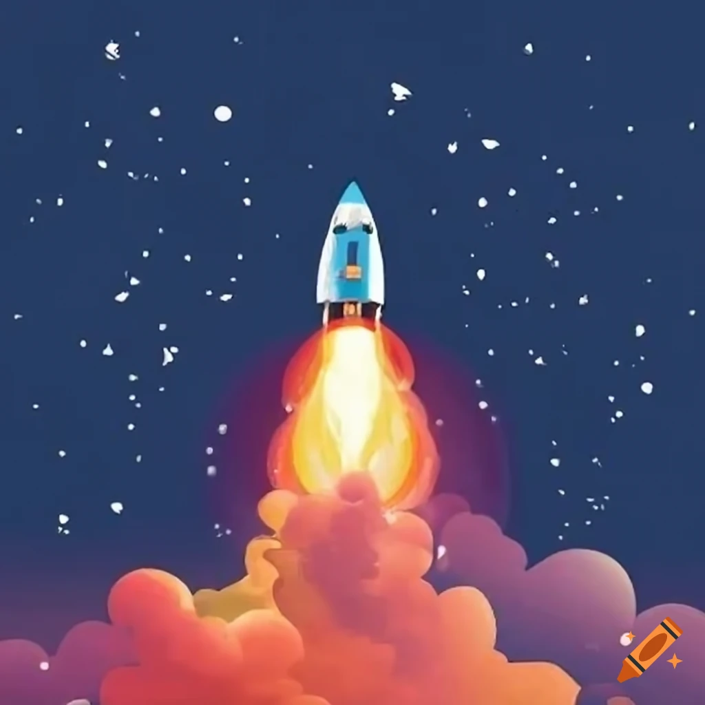 Rocket ship flying around the moon on Craiyon