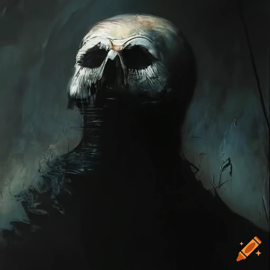 Dark oil painting of crows on textured canvas