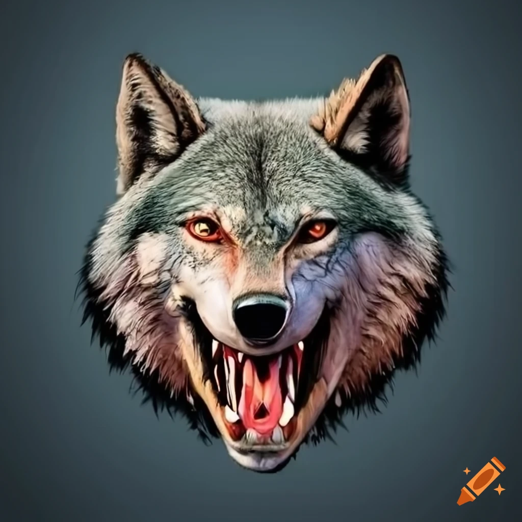 Colorful illustration of an angry wolf head