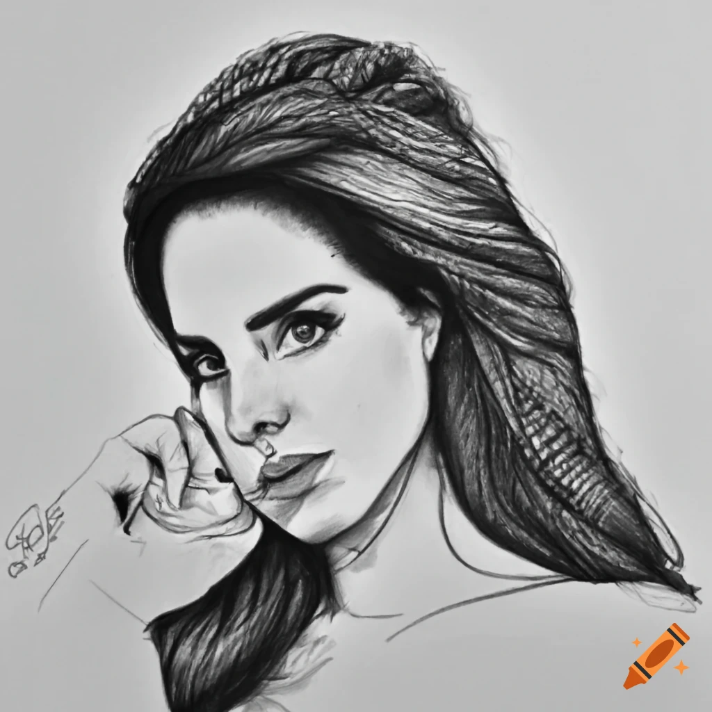 Hand-drawn portrait of Lana Del Rey made out of words on Craiyon