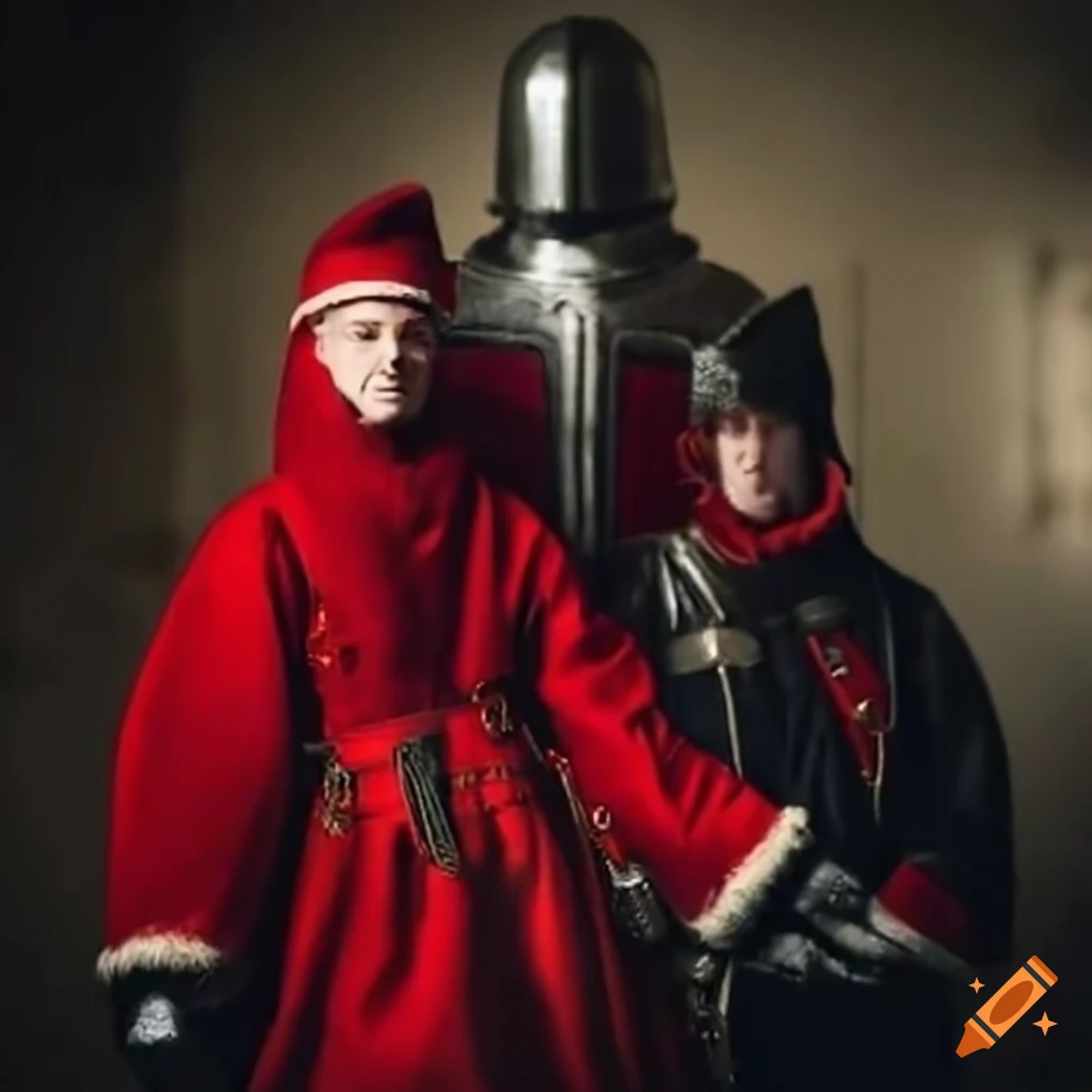 Santa-knights in a metal factory