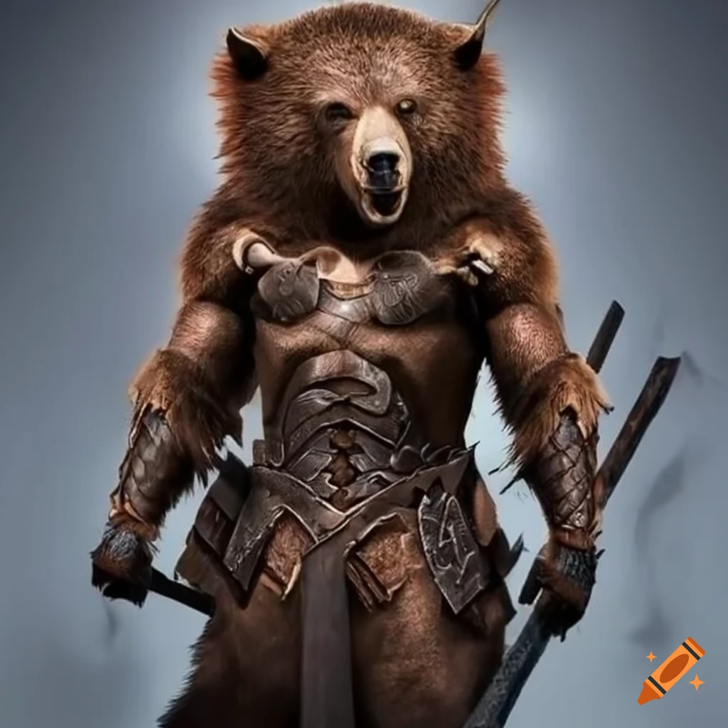 Bear wearing warrior armor with sharp mohawk