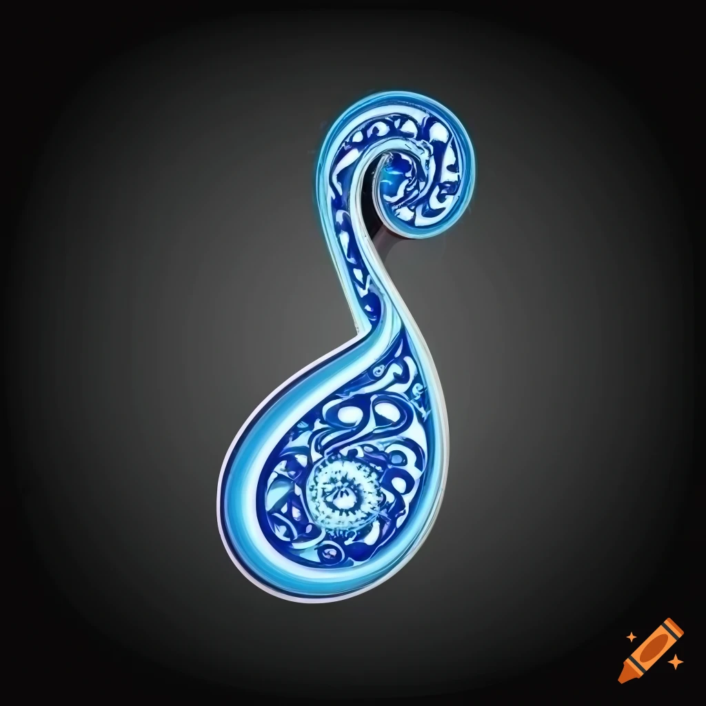Logo design with blue swirly font and paisley pattern on Craiyon