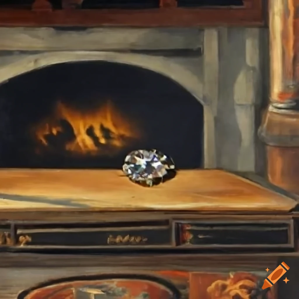 Oil painting of a diamond ring in a medieval manor on Craiyon
