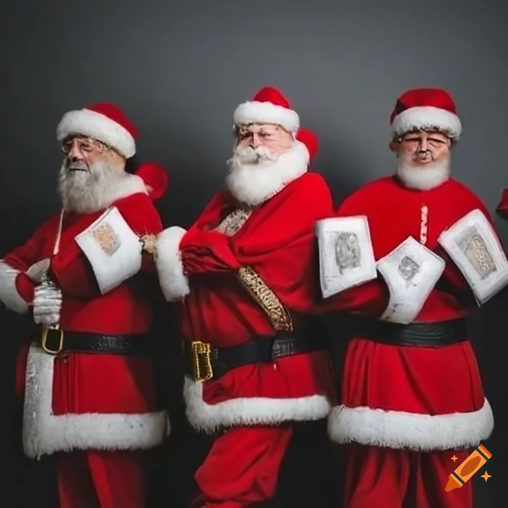 Santa-knights in a factory setting