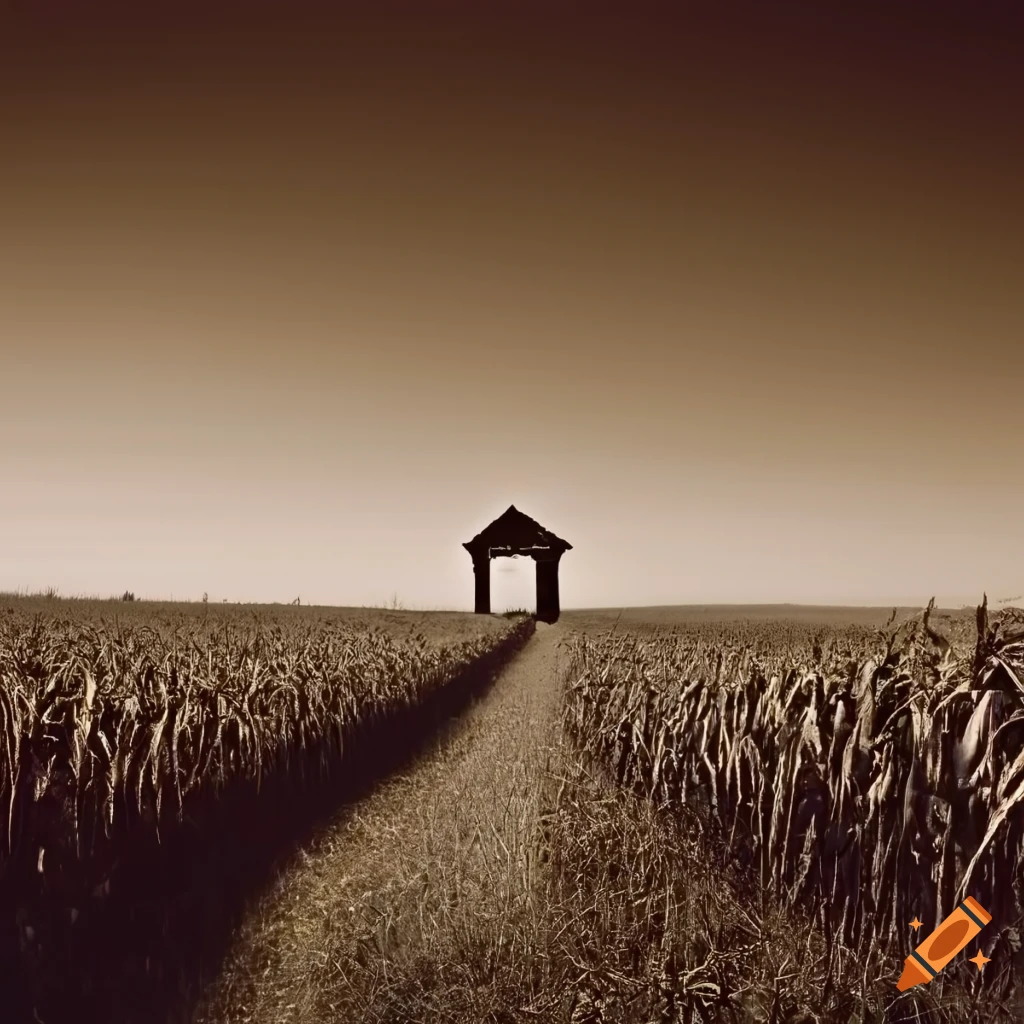 Sepia photo of desolate corn fields