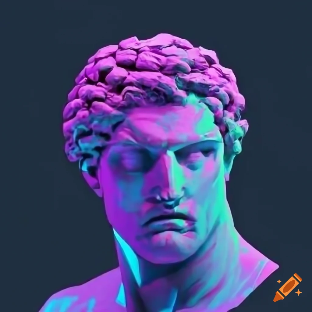 Vaporwave concept art of a dramatic greek statue