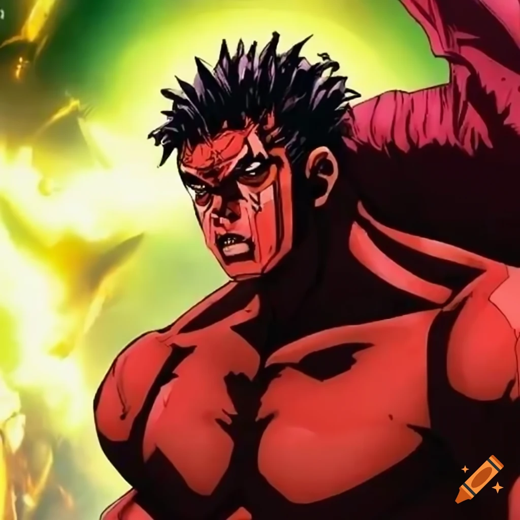 Artwork of a fusion between Incredible Hulk and Magicians Red on Craiyon