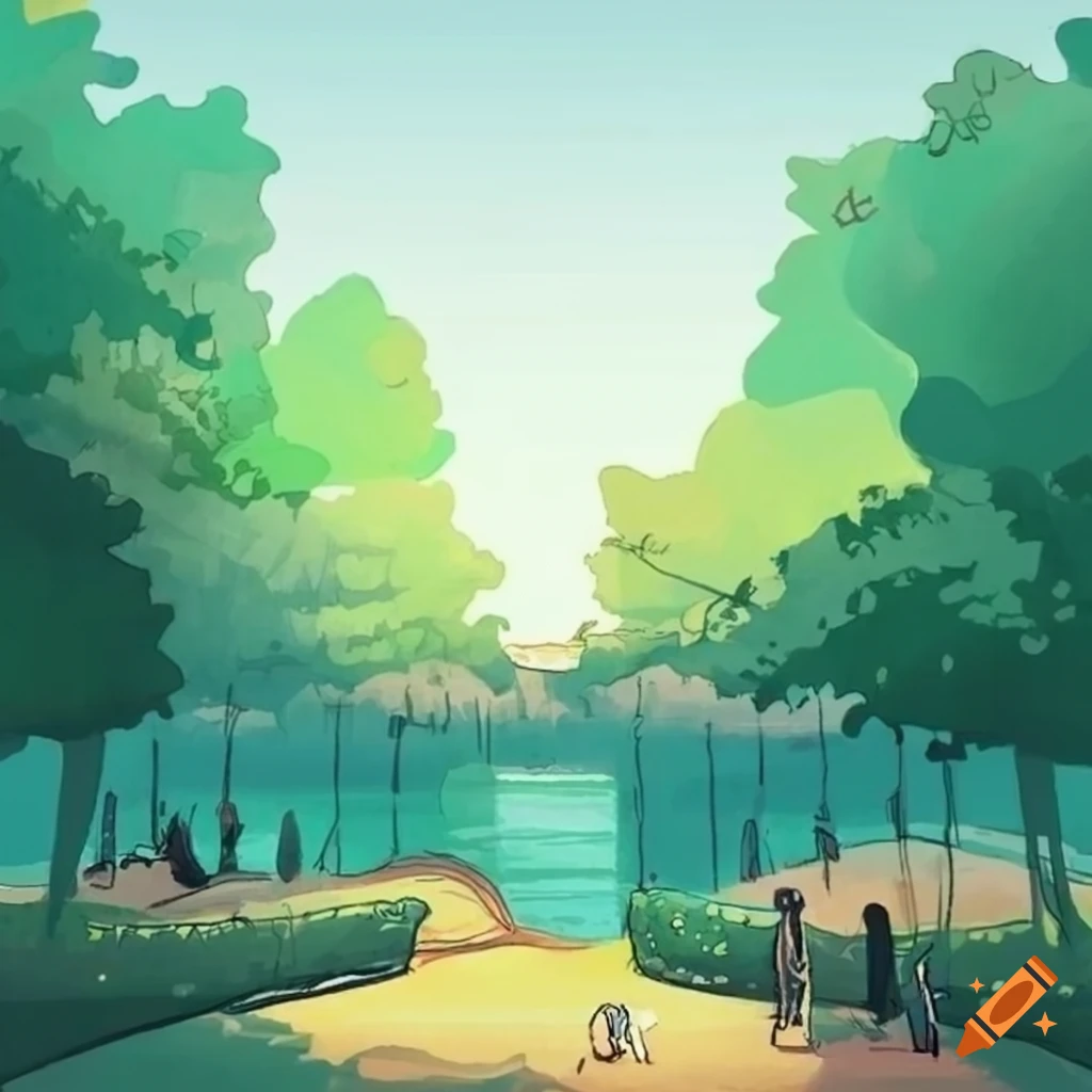 Drawing of a park scene