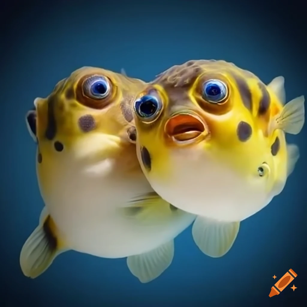 Two pufferfish having a staring contest