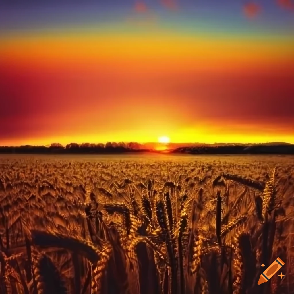 Sunset over a field of grains on Craiyon