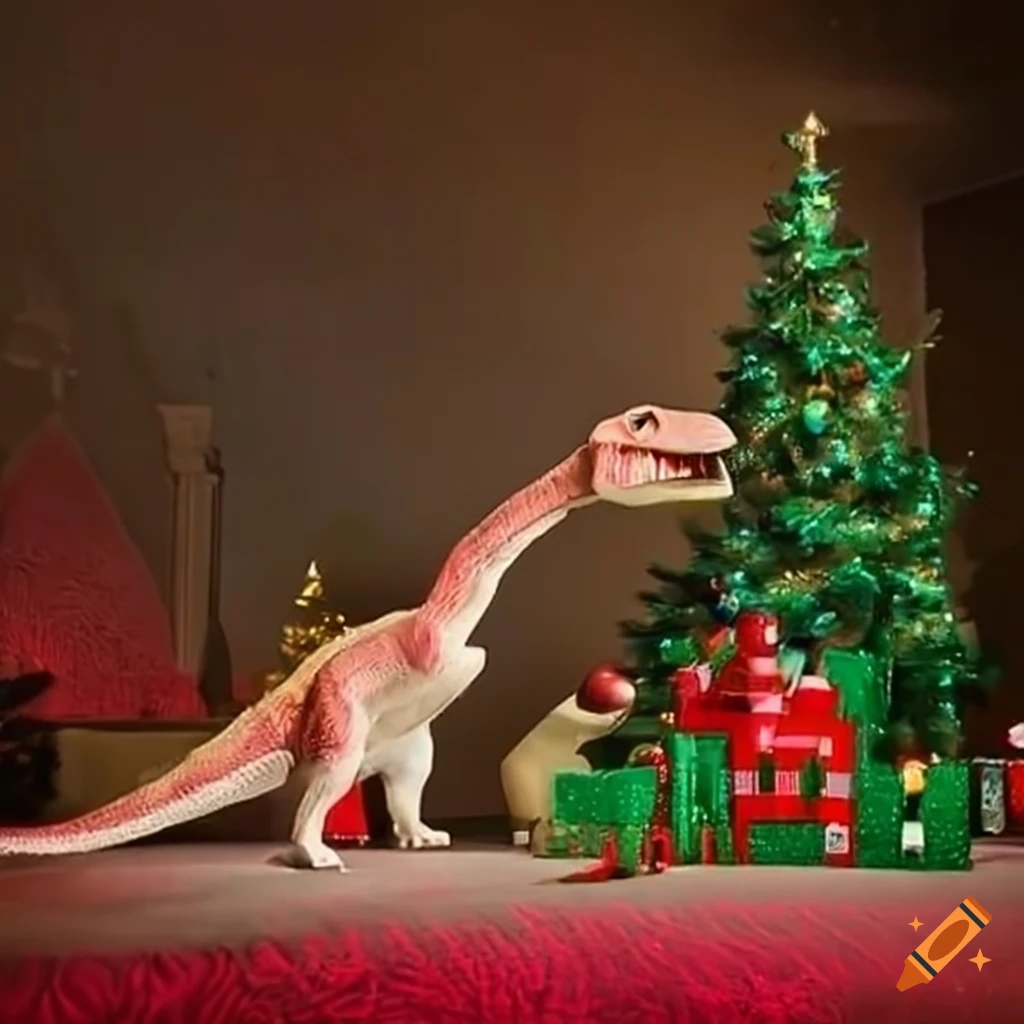 Festive dinosaurs decorating for christmas