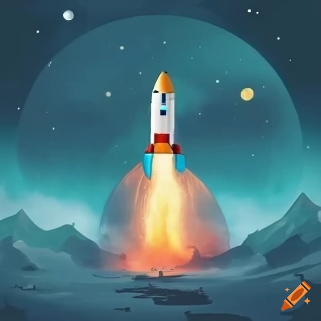 Rocket ship flying towards the moon on Craiyon