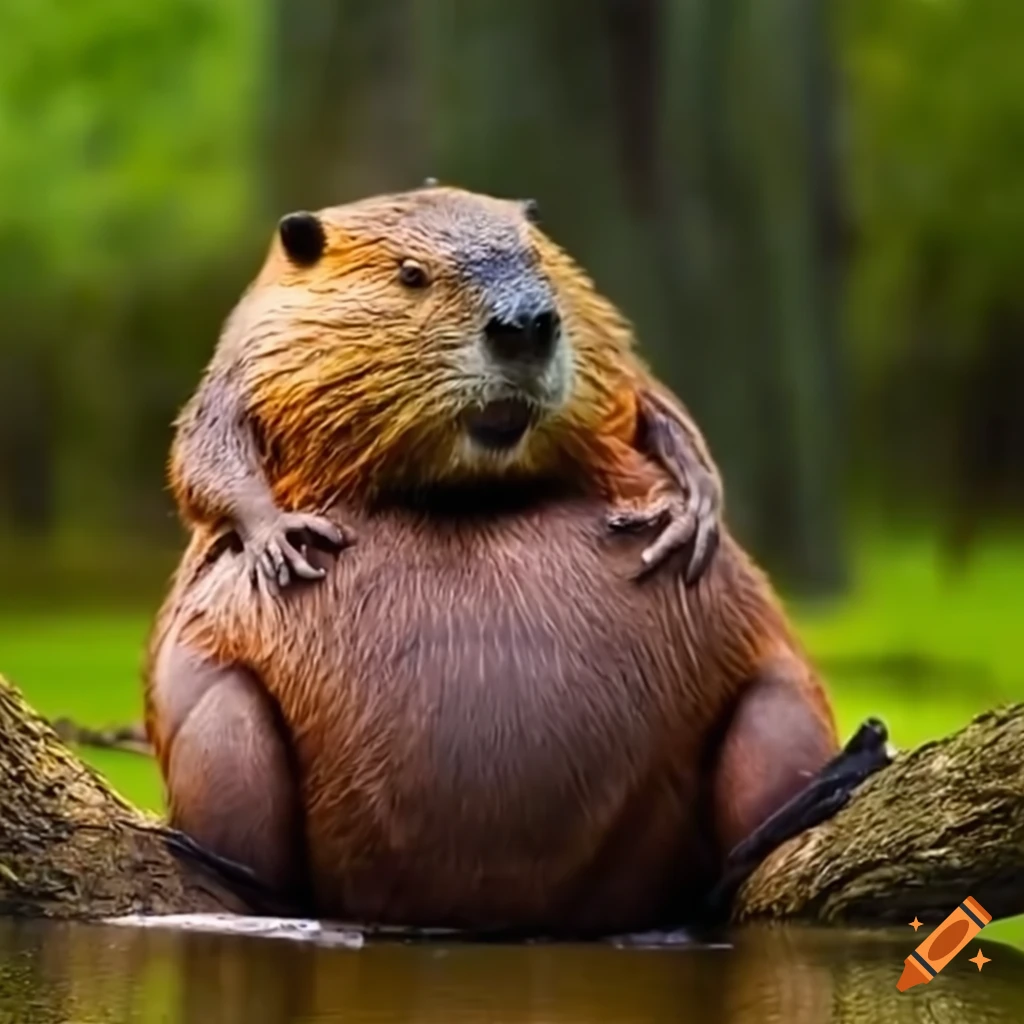 Humorous illustration of a muscular beaver relaxing