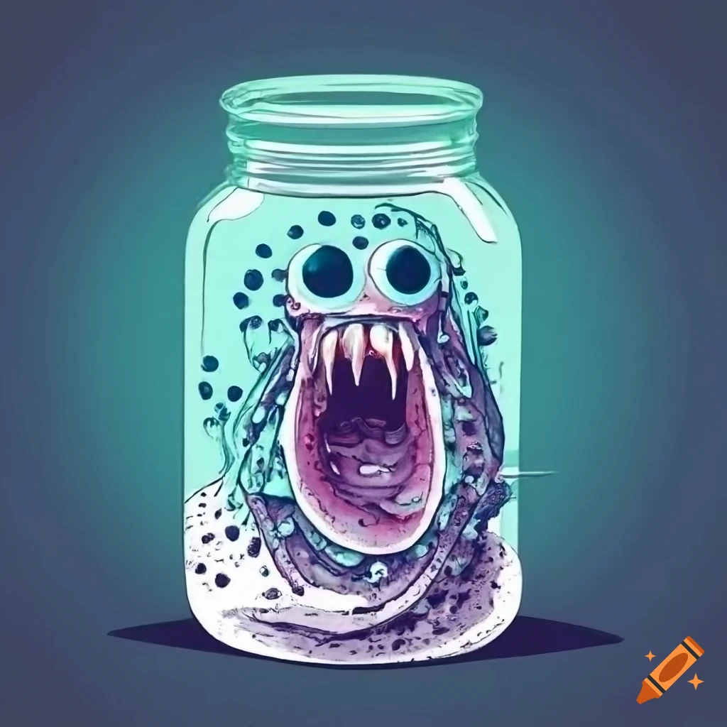 Highly detailed etching of a sea creature hybrid in a glass jar on Craiyon