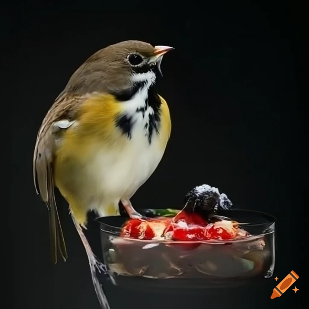 Bird eating a delicious trifle on Craiyon