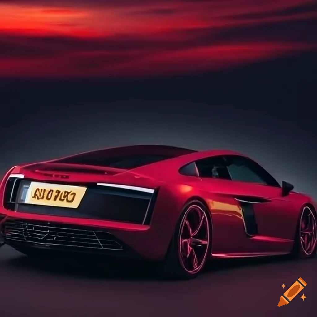 Red Audi R8 parked under a night sky on Craiyon