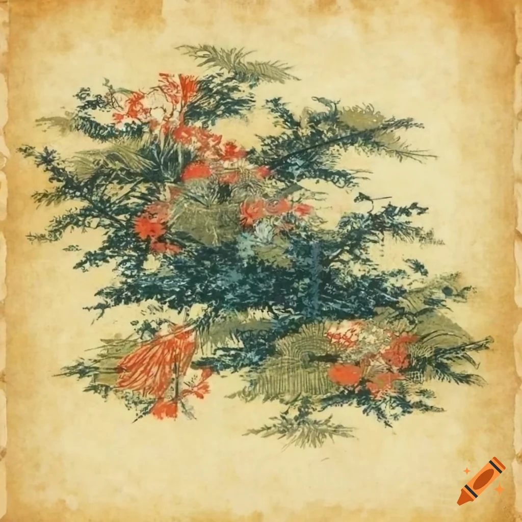 Traditional japanese graphic art on old paper on Craiyon