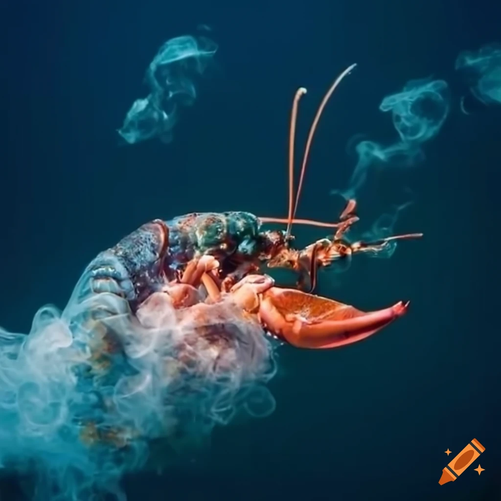 Humorous image of a smoking lobster underwater on Craiyon