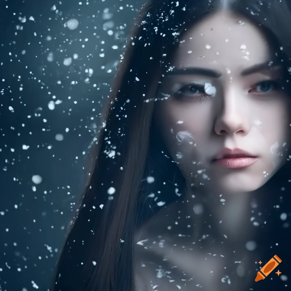 Portrait of a woman in the snow on Craiyon