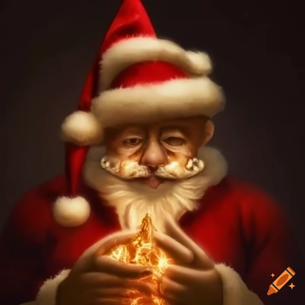 Artistic depiction of santa claus with a glowing christmas star