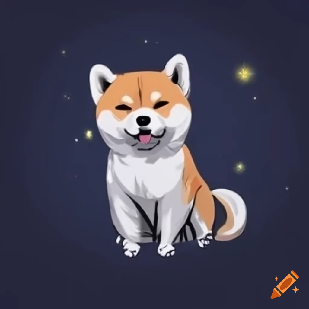Artistic rendering of a shiba inu in a starry night