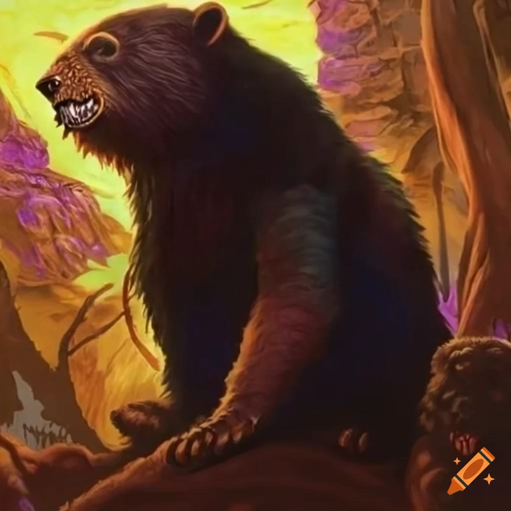 Psychedelic painting of ayula king among bears mtg card