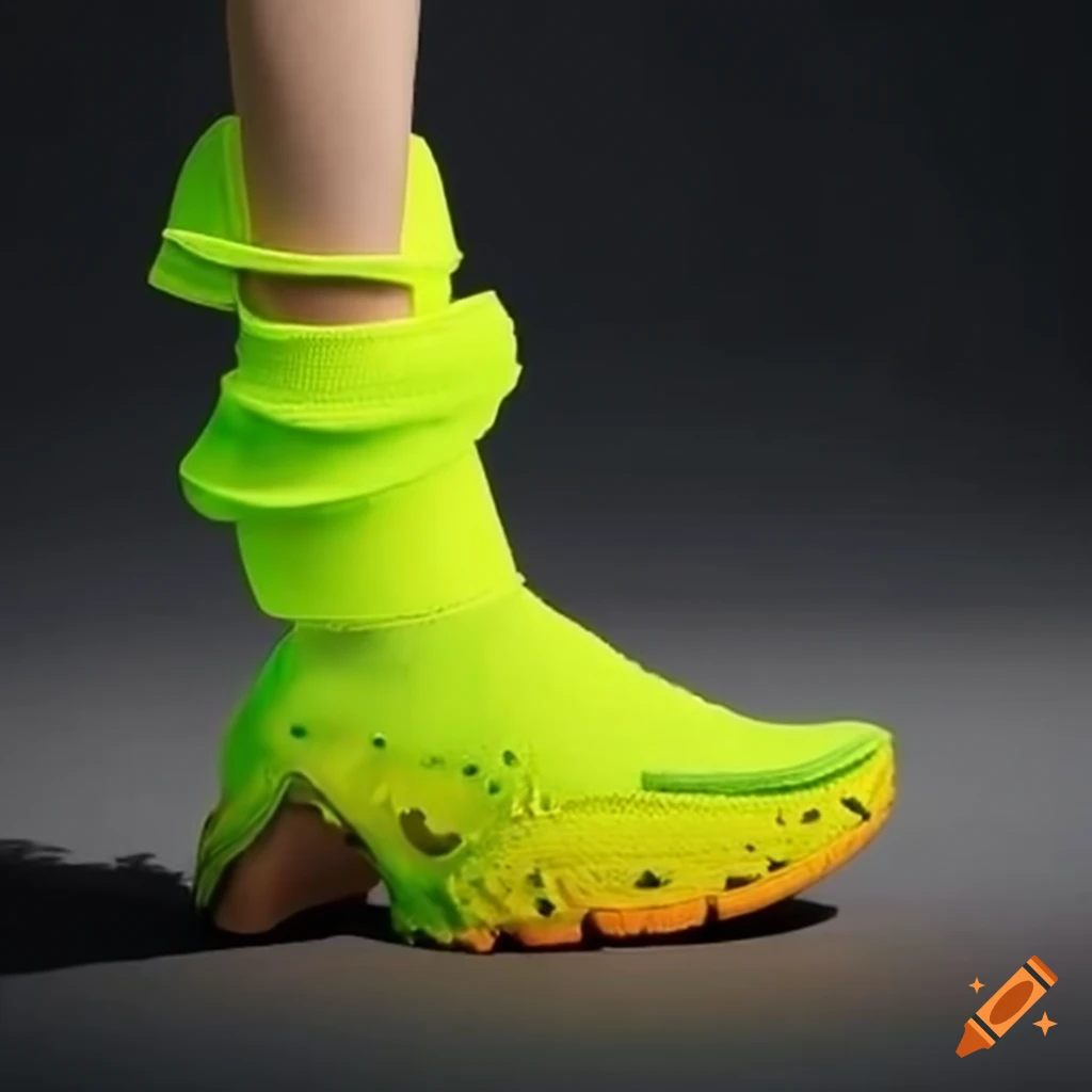 Photo of balenciaga style sneakers with neon yellow slime mold pattern ...
