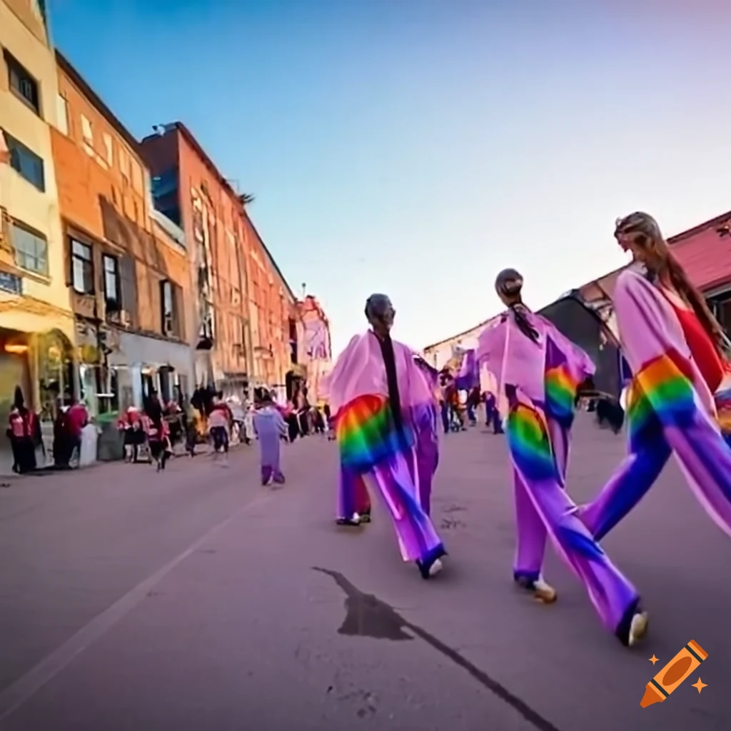 Colorful parade of giraffes with rainbow flags on Craiyon