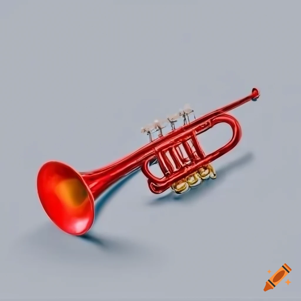 Photo-realistic red trumpet on white background