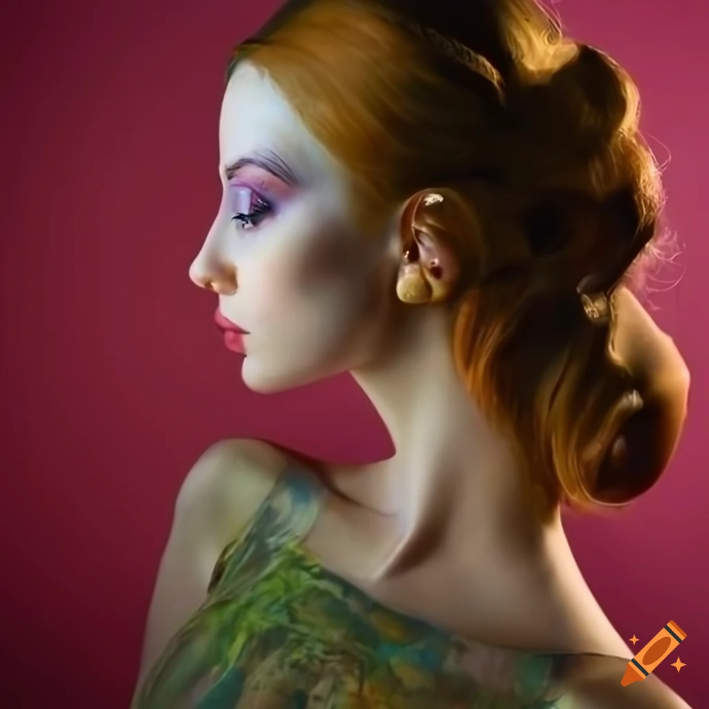 Surreal female portrait sculpture in vibrant colors on Craiyon