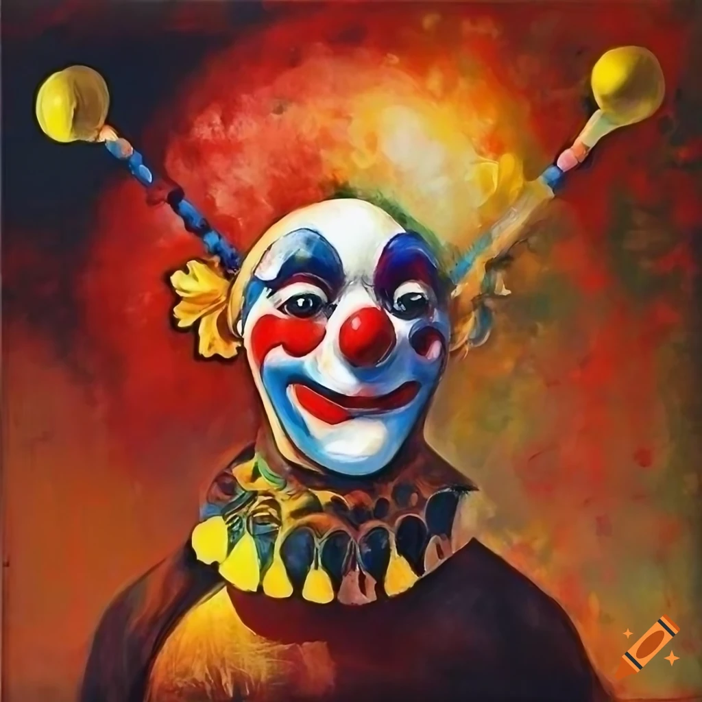 Surrealistic expressionist painting of decadent clowns on Craiyon