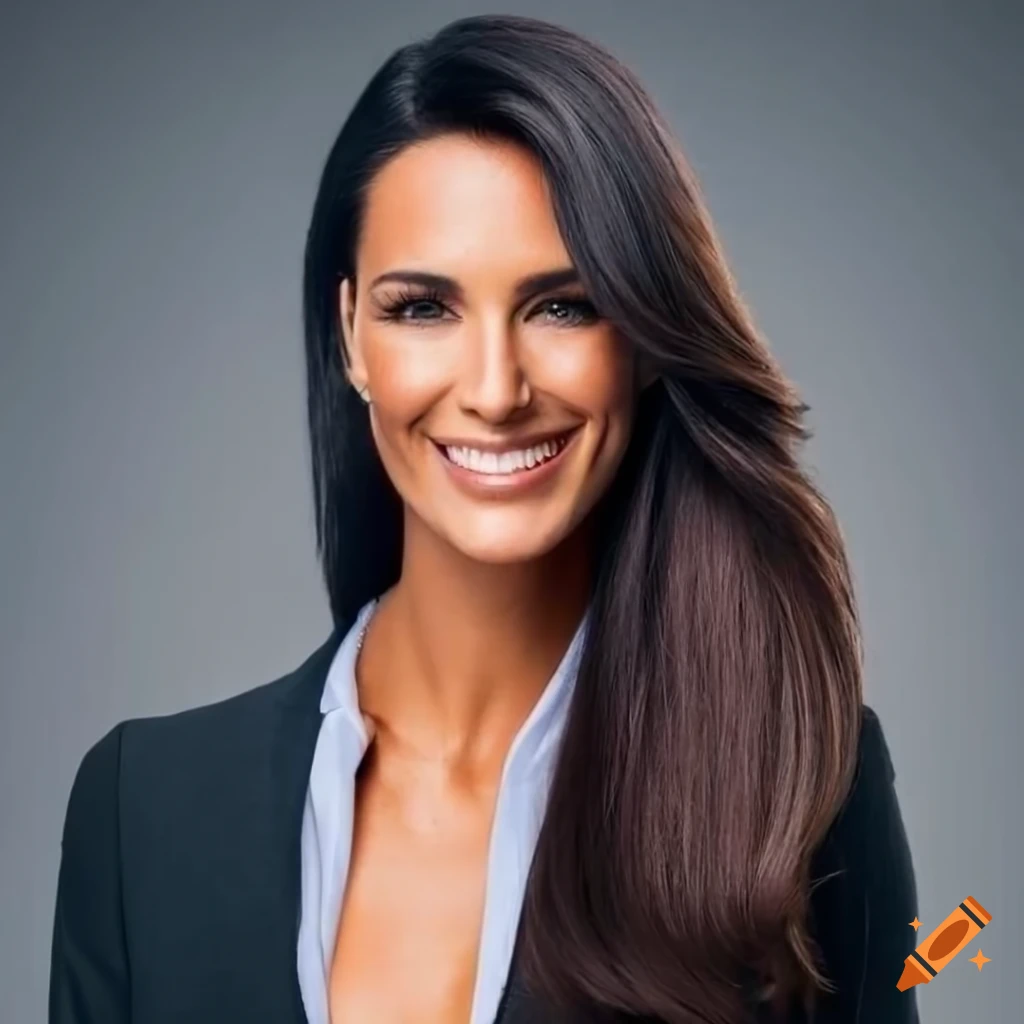 Smiling fitness model in business attire on Craiyon