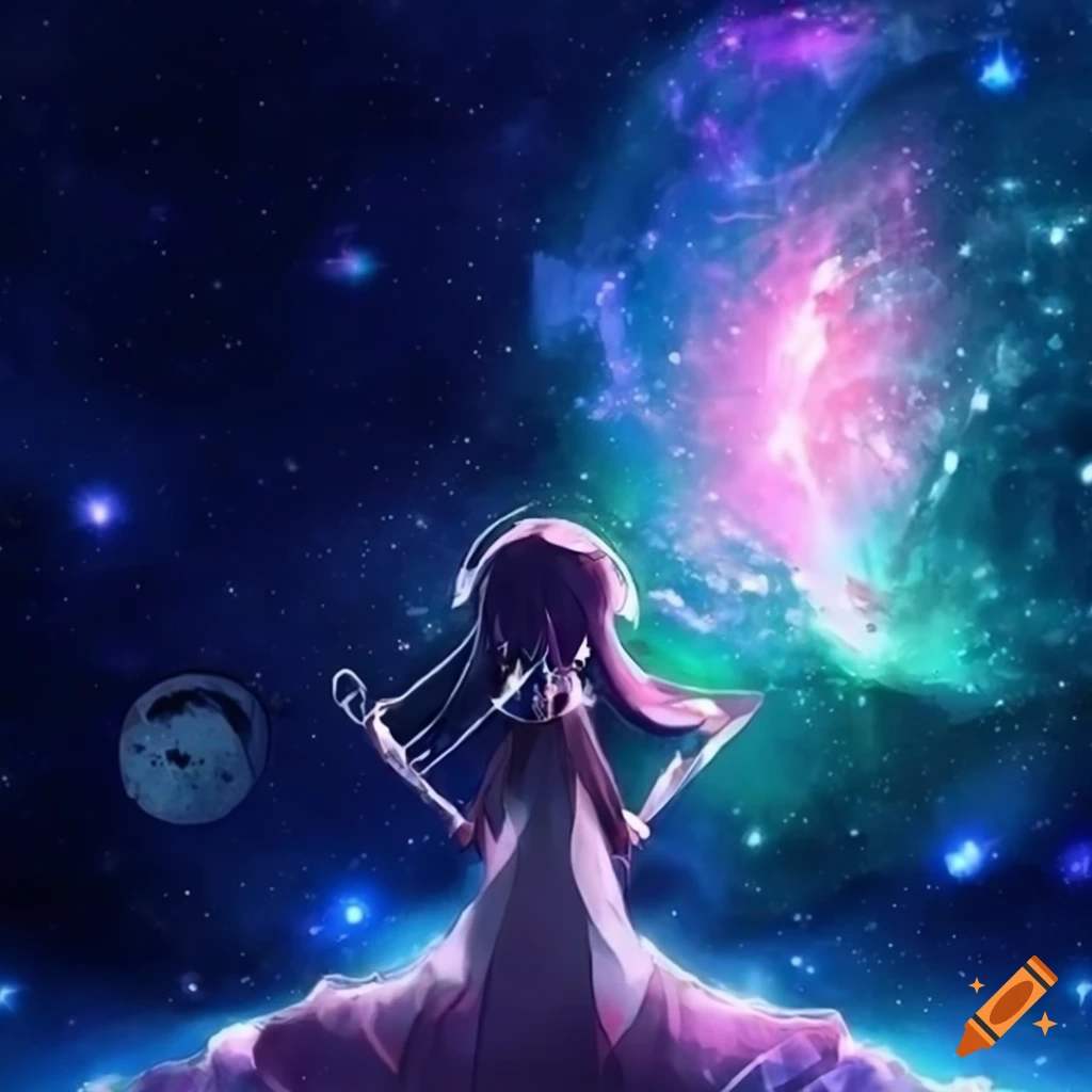 Touhou-themed space scenery for iphone wallpaper on Craiyon