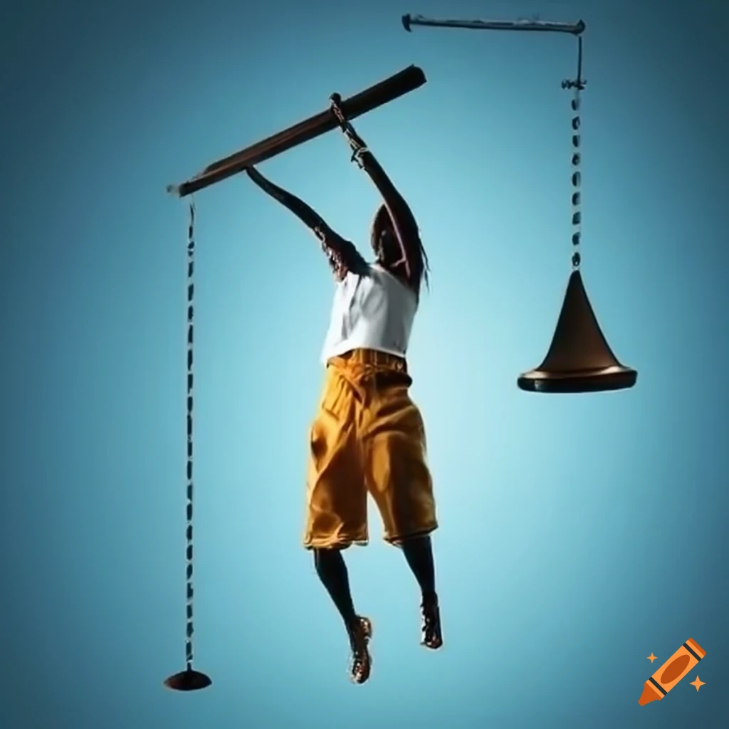 Creative illustration of a jumping balance scale