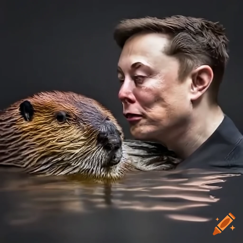 Elon musk kissing a beaver