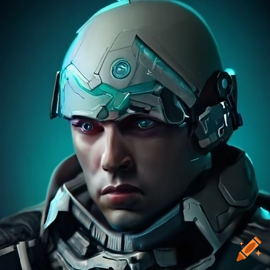 Sculpted portrait of a male soldier in futuristic military dress uniform on Craiyon