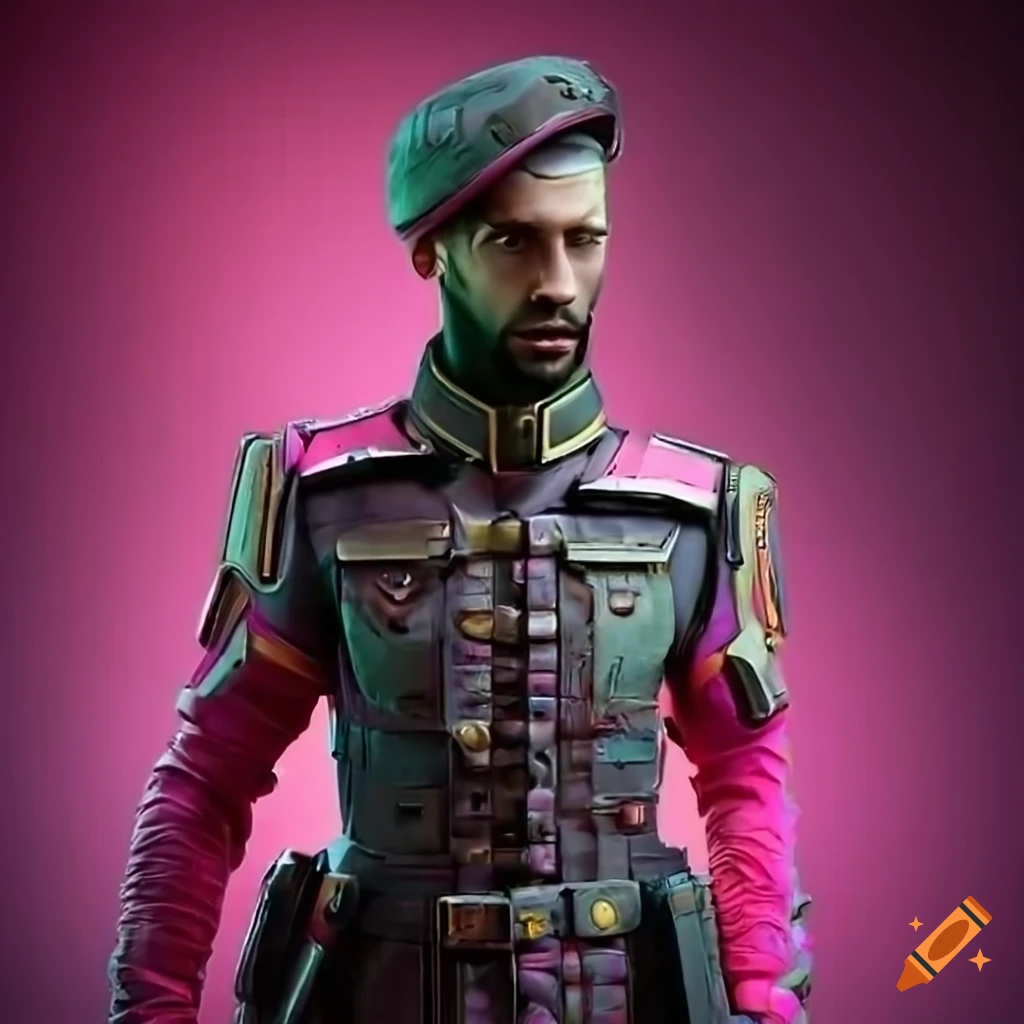 Sculpted portrait of a male soldier in futuristic military dress uniform on Craiyon