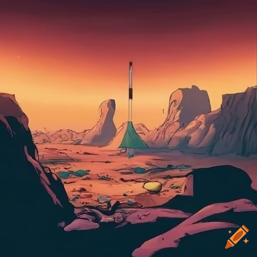 Comic art of man looking at mars landscape