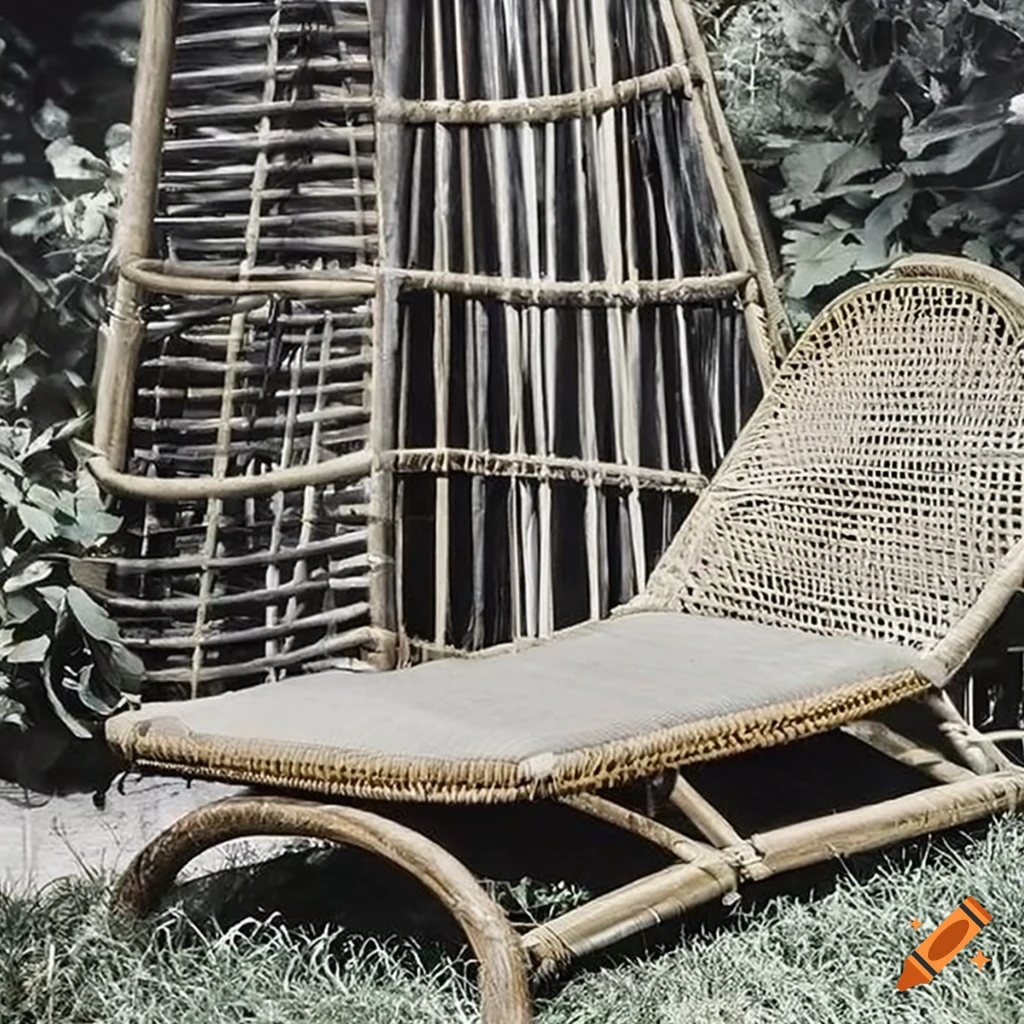 Front view of a long rattan lounge chair for sunbathing on Craiyon