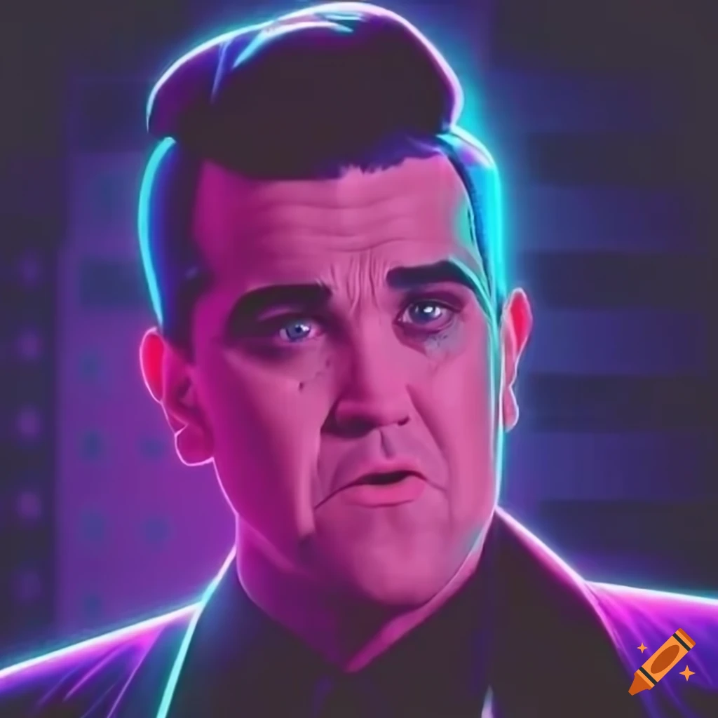 Robbie Rotten in a neon synthwave aesthetic on Craiyon