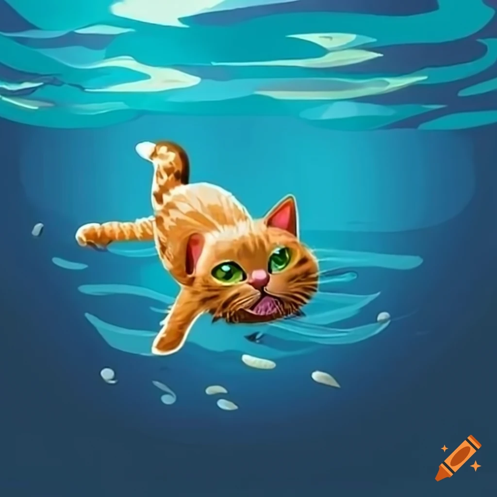 Cat swimming in the ocean on Craiyon